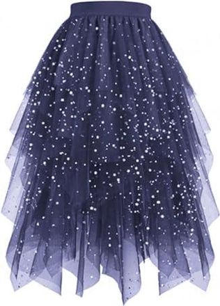 Onsoyours Jupe en Tulle pour Femme - Jupe &agrave; Paillettes - Tutu Bouffante - Midi &Eacute;l&eacute;gante - Costume de Carnaval A Bleu Fonc&eacute; S
