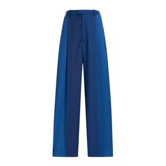 Marni Blaue Wollgestreifte Weite Hosen - - Trousers - Damen - Blau - 2XS
