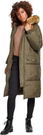 Urban Classics Ladies Oversize Faux Fur Puffer Coat Blouson, Multicolore (darkolive/Beige 01481), Large Femme