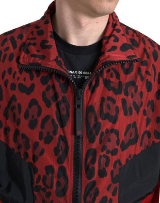 Dolce & Gabbana Mens Red Leopard Nylon Full Zip Sweater Clothing