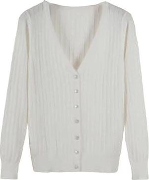 Generic Cardigan tricot&eacute; tendance &agrave; col en V et manches longues pour femme, blanc, Taille XL