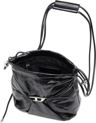 Diesel Calf Leather Drawstring Bucket Bag - Black