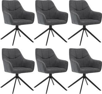 Woltu Chaises de Salle &agrave; Manger Pivotantes Lot de 6, Chaise de Cuisine, avec Pieds en M&eacute;tal, Dossier, Chenille et Velours C&ocirc;tel&eacute;, Gris Fonc&eacute;, EZS08dgr-6