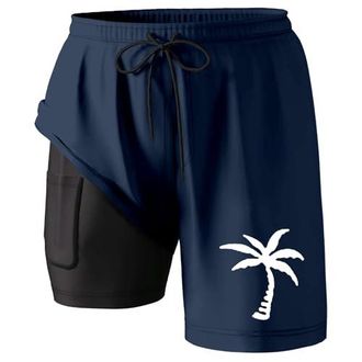 Generic Maillot de bain pour homme avec doublure de compression, couture int&eacute;rieure, short de bain, maillot de bain avec poches, bleu fonc&eacute;, 4XL