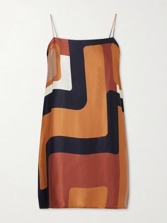 Faithfull The Brand Phylis Minikleid Aus Bedrucktem Satin - Braun