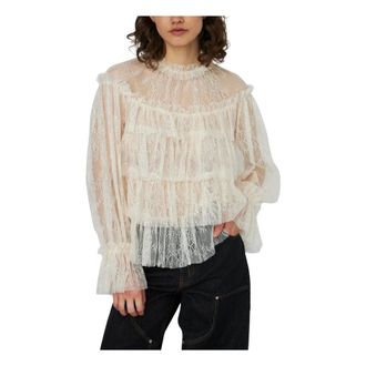 Elisabetta Franchi Femme, Blouses et Chemises, Beige, Taille: 34 FR Blouse en dentelle &agrave; volants