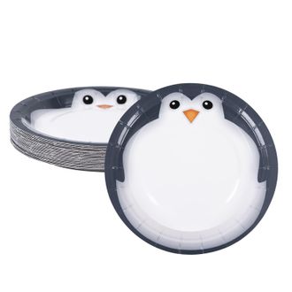 Fit Runde Einweg-Pappteller, biologisch abbaubar, umweltfreundliches Material, Picknick, Geburtstag, Party, Geschirr, 16 St&uuml;ck, Pinguin