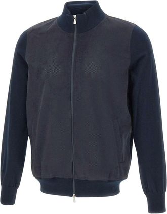 Gran Sasso Homme, Sweatshirts et sweats &agrave; capuche, Bleu, Taille: XL Micro-Perforated Alcantara Zip Jacket