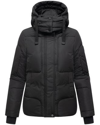 Navahoo Damen Winterjacke warme Steppjacke mit warmem Fleece-Futter und Abnehmbarer Kapuze Zauberlicht 14 Black Gr. L