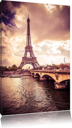 Pixxprint Eiffelturm in Paris, Größe: 120x80cm, Leinwandbild, fertig gespannt, Wandbild, Dekoration, Kunstdruck, kein Poster