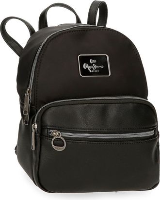 Pepe Jeans London Christine Casual Rucksack, Schwarz, 20 x 25,5 x 10 cm, Polyester, mit Details aus Kunstleder von Joumma Bags, Schwarz, Talla única, Lässiger Rucksack