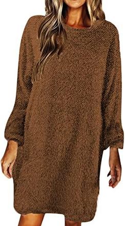 Generic Robe amincissante &agrave; manches longues et col rond en tricot fin pour femme, marron, XXL