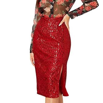 Generic Jupe Paillette Femme Jupes Sequin Jupe Paillettes Unicolore pour Femme Taille Haute et Slim Fit pour Look D&eacute;contract&eacute;