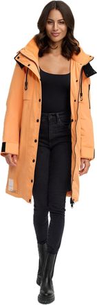 Marikoo Damen Winterjacke (S-3XL) - lange Form, gro&szlig;e abnehmbare Kapuze, Taillierungsband, warme Fleecetaschen, Warme Jacke Frauen - N032 (L, Apricot-Sorbet)
