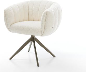 DELIFE Drehstuhl Jada-Flex Boucl&eacute; Wei&szlig; Kreuzgestell breit Effektfinish Titan 360&deg; drehbar Wippfunktion Taschenfederkern, Esszimmerst&uuml;hle