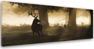 Feeby Bilder Hirsch Wald Wiese XXL 120x40 cm 1 Teilig Wohnzimmer Schlafzimmer Modern Wandbilder Leinwandbilder Bild auf Leinwand Kunstdruck Wanddeko Design 