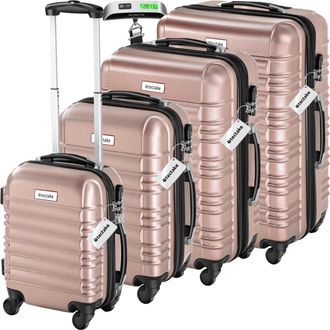 TecTake 4tlg. Hartschalenkoffer Set, Reisekoffer Set mit Rollen, Hartschale aus ABS, Koffer Set mit Teleskopgriff und Schloss, inkl. Kofferwaage und Kofferanh