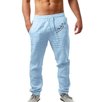 Generic Pantalon en lin pour hommes &eacute;t&eacute; : pantalon de plage avec taille &eacute;lastique pantalon d&eacute;t&eacute; avec imprim&eacute; pantalon d&eacute;contract&eacute; pantalon en tissu l&eacute;ger resp