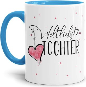 Tassendruck Tasse mit Spruch für die Weltliebste Tochter - Kaffeetasse/Familie/Geschenk-Idee/Mug/Cup/Innen & Henkel Hellblau
