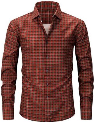 Generic Chemise &agrave; carreaux boutonn&eacute;e &agrave; manches longues pour homme - Motif tartan - Col rabattu - Haut d&eacute;contract&eacute; pour homme - Pour un usage quotidien - Pour 