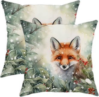 Generic Winter-Fuchs-Kissenbez&uuml;ge, rote Fuchs-Blumen-Kissenbez&uuml;ge, Weihnachtsdekoration, f&uuml;r Sofa, Couch, Schlafzimmer, Wohnzimmer, 45,7 x 45,7 cm