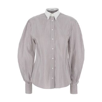 Brunello Cucinelli Mg711M1Q16C003 Gestreiftes Hemd - - Blouses & Shirts - Damen - Braun - S