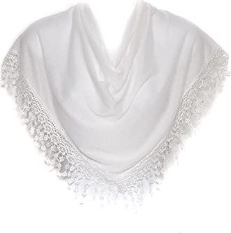 Hat To Socks Foulard Triangulaire avec Bande de Dentelles aux Fuseaux à Franges, pour les Femmes (Blanc)