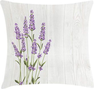 Abakuhaus Lavendel Kissenbezug, Kräuter-Bouquet auf Holz, Dekorative Kopfkissenhülle mit Beidseitigem Druck Reißverschluß Waschbar, 45 x 45 cm, Lavendel Olivgrü