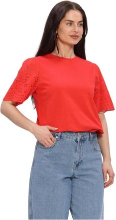 Y.A.S Yaslex SS TOP W. EMB Sleeves - - Blouses & Shirts - Damen - Rot - XS