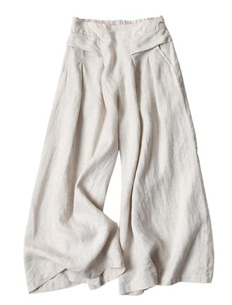 Feoya Damen Sommer Leinen Hosen Lang Weites Bein Hose Lockere Freizeithose mit Taschen Elastisch Bund Yogahose Herstellergr&ouml;&szlig;e XXL/ DE40