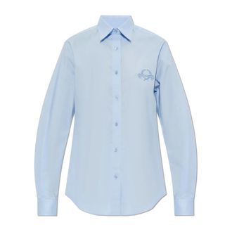 Moschino Femme, Blouses et Chemises, Bleu, Taille: 34 FR Chemise en coton avec logo brodé