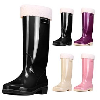 Generic Bottes de pluie en caoutchouc pour femme, bottes en caoutchouc hautes avec doublure en peluche, bottes de pluie Chelsea imperm&eacute;ables et antid&eacute;rapantes