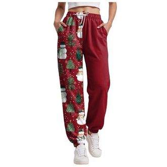 Generic Pantalon de Noël confortable pour femme, jogging élastique taille haute avec imprimé festif, pantalon de survêtement ample avec cordon de serrage pour