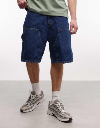 Carhartt Work in Progress Short avec renfort aux genoux - D&eacute;lavage moyen-Bleu