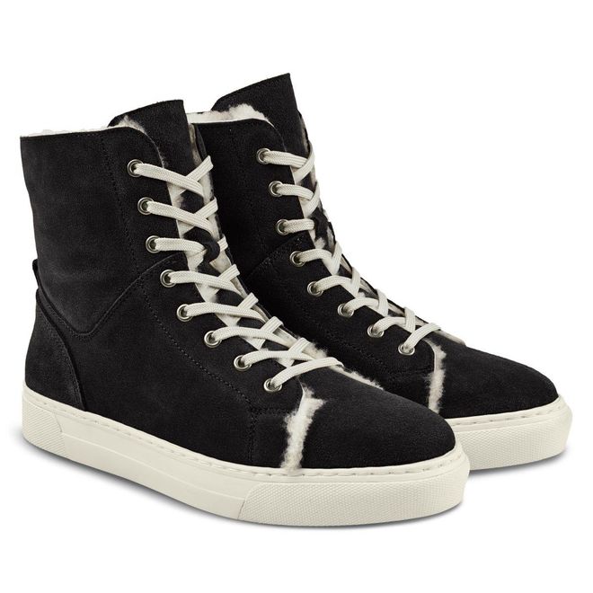 Damen High-Top Sneaker mit Lammfell Schwarz 36