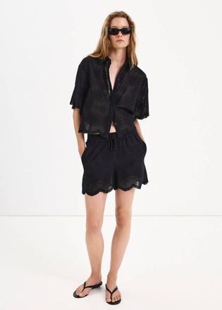 Mango Lochmuster-Baumwollshorts schwarz - Damen - S - MANGO