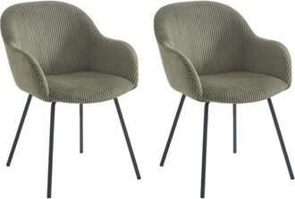 Vente-Unique Vente-unique - Lot de 2 chaises avec accoudoirs en velours côtelé et métal noir - Kaki - marenzia