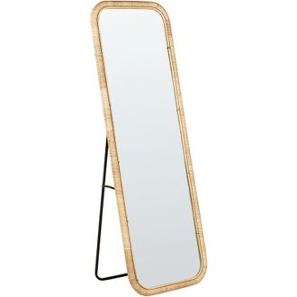 Beliani Miroir sur Pied Boho en Rotin 150 x 50 cm Rectangulaire Salon Chambre Accessoires Naturel Malange