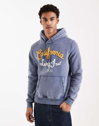 Hollister Kapuzenpullover in Dunkelblau mit Laguna-Surfgrafik vorne