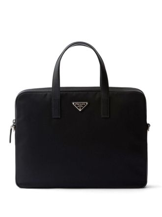 Prada porte-documents Re-Nylon à bords en cuir - Noir