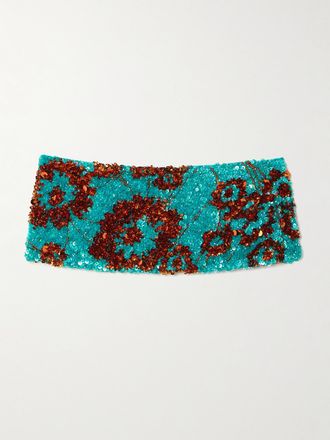 Dries Van Noten Ceinture En Tulle Et En Satin &Agrave; Ornements - Bleu