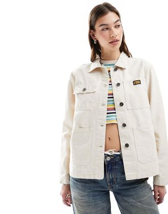 Superdry Vintage-Chore-Jacke aus Baumwolle in Hellbeige-Wei&szlig;