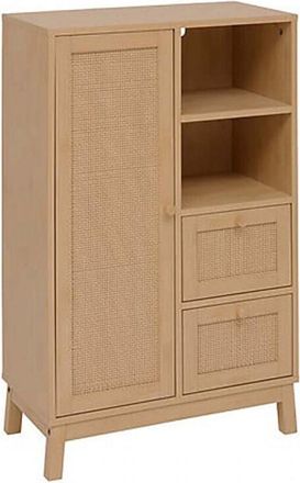 PEGANE Armoire meuble de rangement avec 1 porte et 2 tiroirs, coloris ch&ecirc;ne - Longueur 60 x Profondeur 30 x Hauteur 95 cm