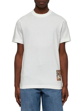 Burberry Mens Cotton T-Shirt With Check Appliqu&eacute; Ivory T-Shirts And Polos