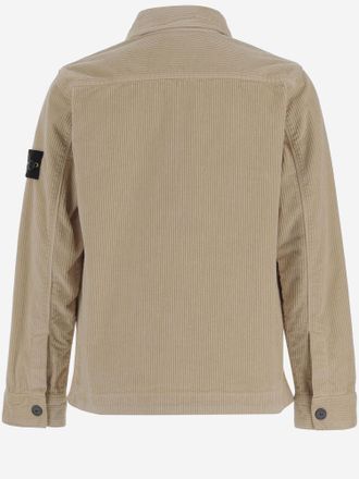 Stone Island Boys Stretch Cotton Blend Velvet Shirt Beige