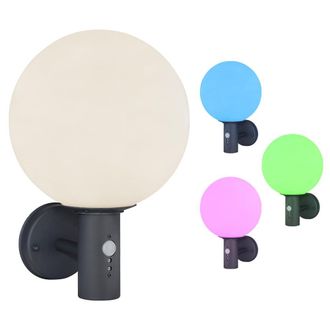Globo Lighting Au&szlig;enleuchte Wandleuchte mit Bewegungsmelder Gartenleuchte Edelstahl Fassadenleuchte, Glaskugel wei&szlig; anthrazit, App Steuerung, Smart RGB LED 10W 806Lm