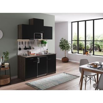 Respekta K&uuml;che K&uuml;chenzeile Singlek&uuml;che Eiche York Schwarz Oliver 150 cm Respekta