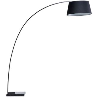Beliani Stehlampe Schwarz Metall 188 cm Stoffschirm Marmorfuß langes Kabel mit Schalter Bogenlampe Modernes Design