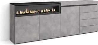 Skraut Home | Sideboard, Kommode | Aufbewahrungsschrank | 207x75x35 cm | F&uuml;r Schlafzimmer, Zimmer | Elektrokamin. | Kommode mit Schubladen | Moderner Stil | Zemen