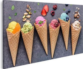 Islandburner Wandbild Verschiedene Eiscremes in Waffel Hörnchen für Eiscafe oder Eisdiele auf Leinwand Bilder Bild Poster